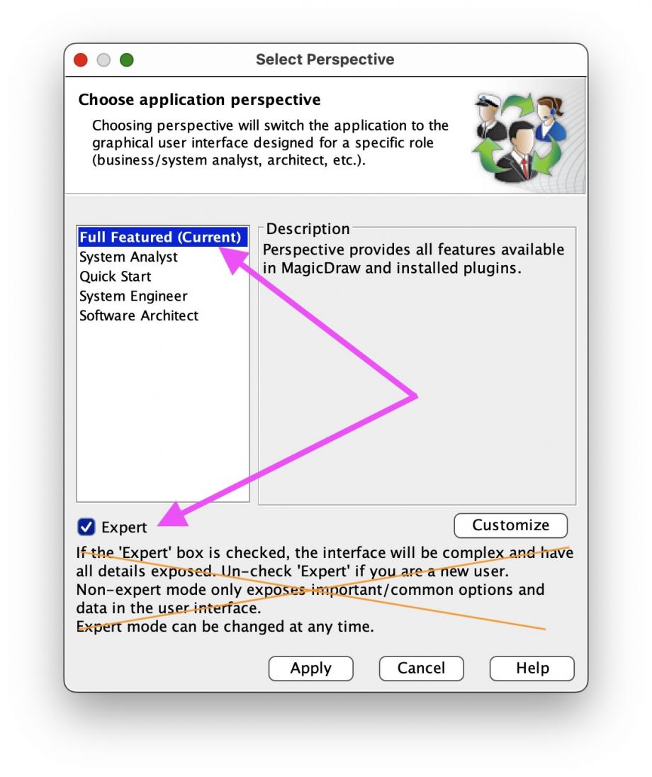 Webel: SysML: MagicDraw/Cameo: Strongly recommend that you set the Perspective to 'Full Featured ...